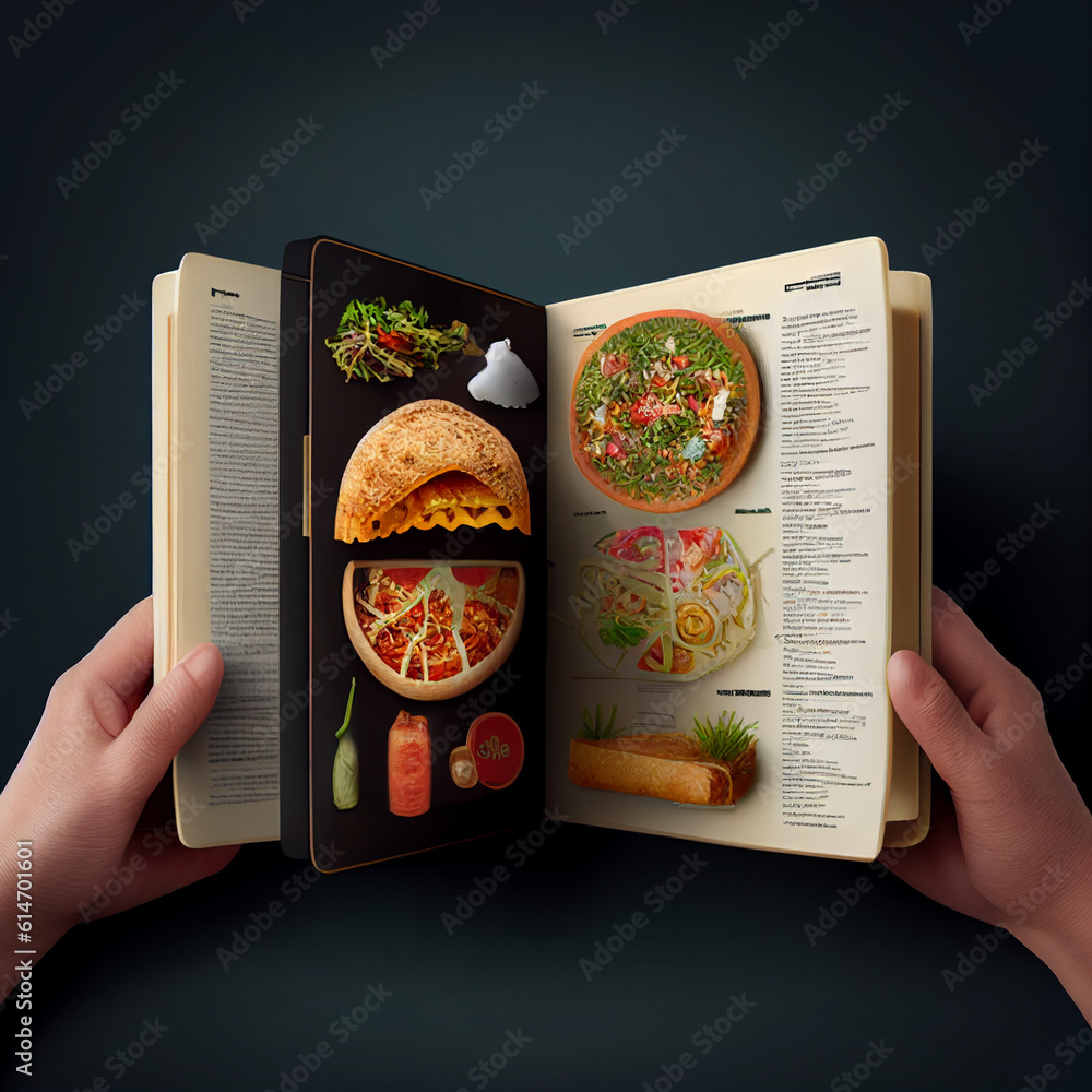 Generative AI: Hands holding a 3D menu of pizza at an Italian ...