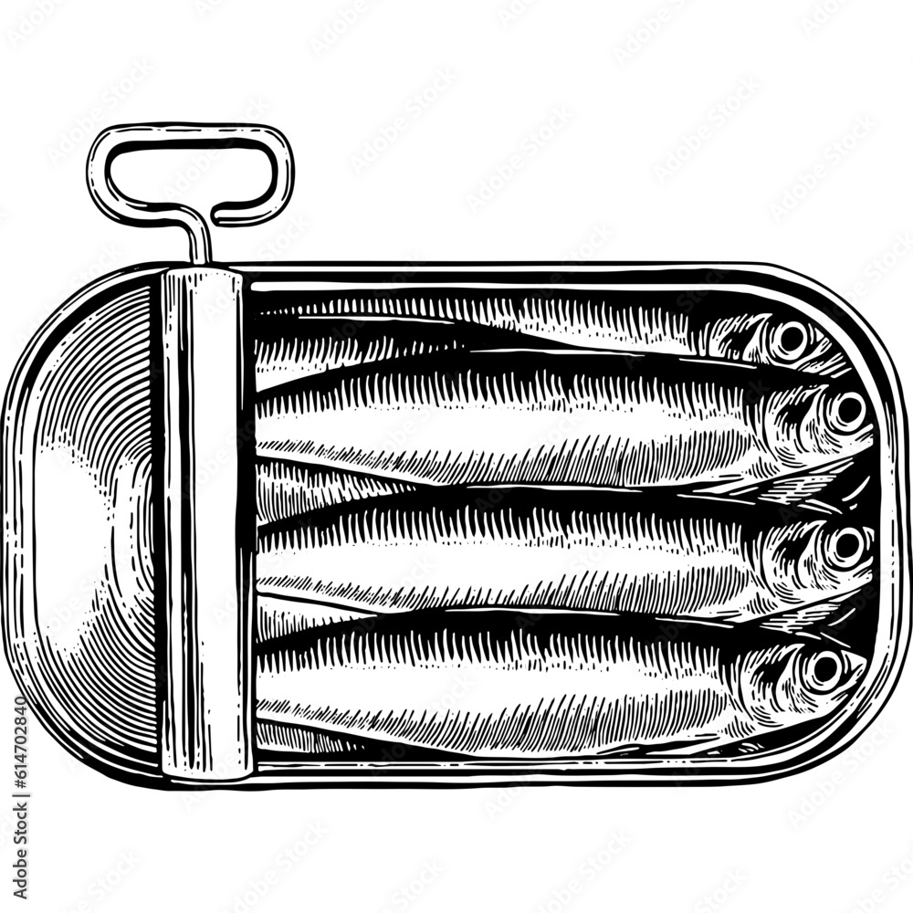 Hand drawn Can of Sardines Sketch Illustration Stock Vector | Adobe Stock