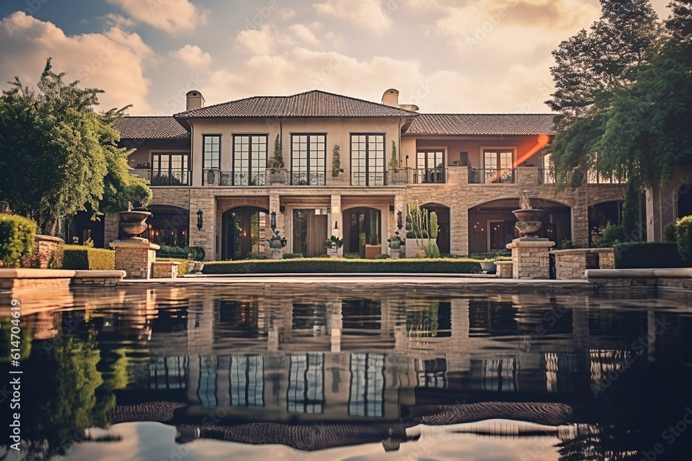 Luxurious Waterfront Mansion with Unique Design, Tile Roof, and Serene ...