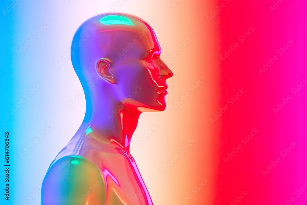 Neon colored human bust, cyber punk mannequin, isolated on studio ...