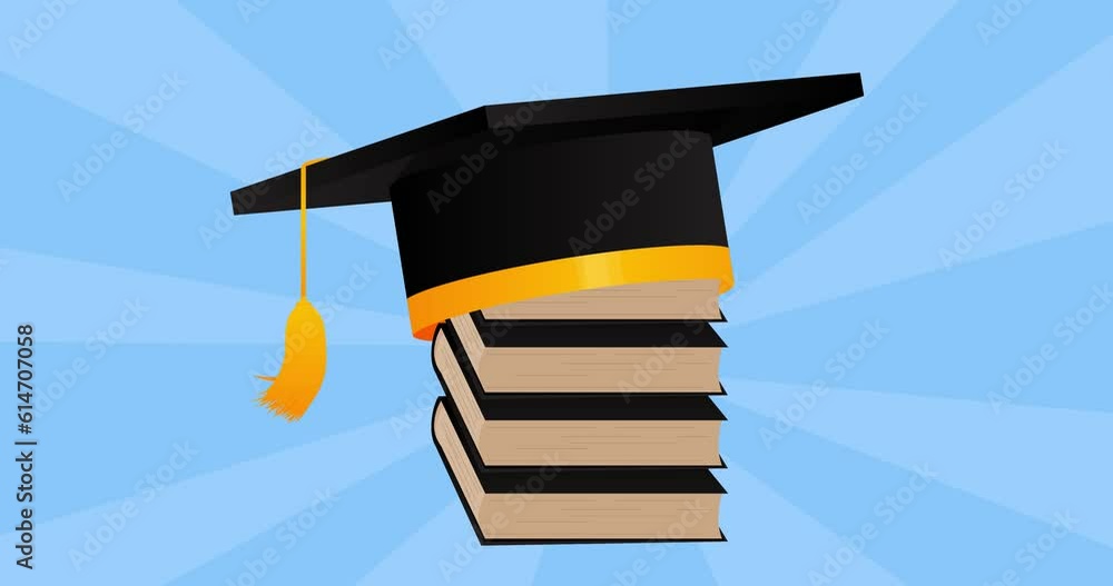 Graduation cap with books animation. Education concept video ...