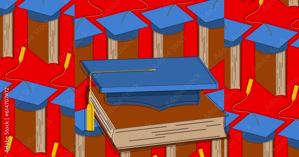 Graduation cap with books animation. Education concept video ...