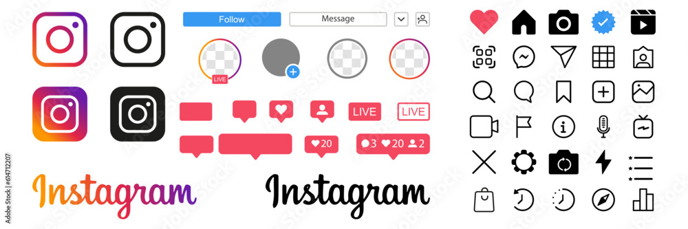 Big set of Instagram buttons. Social media. Instagram collection icons ...