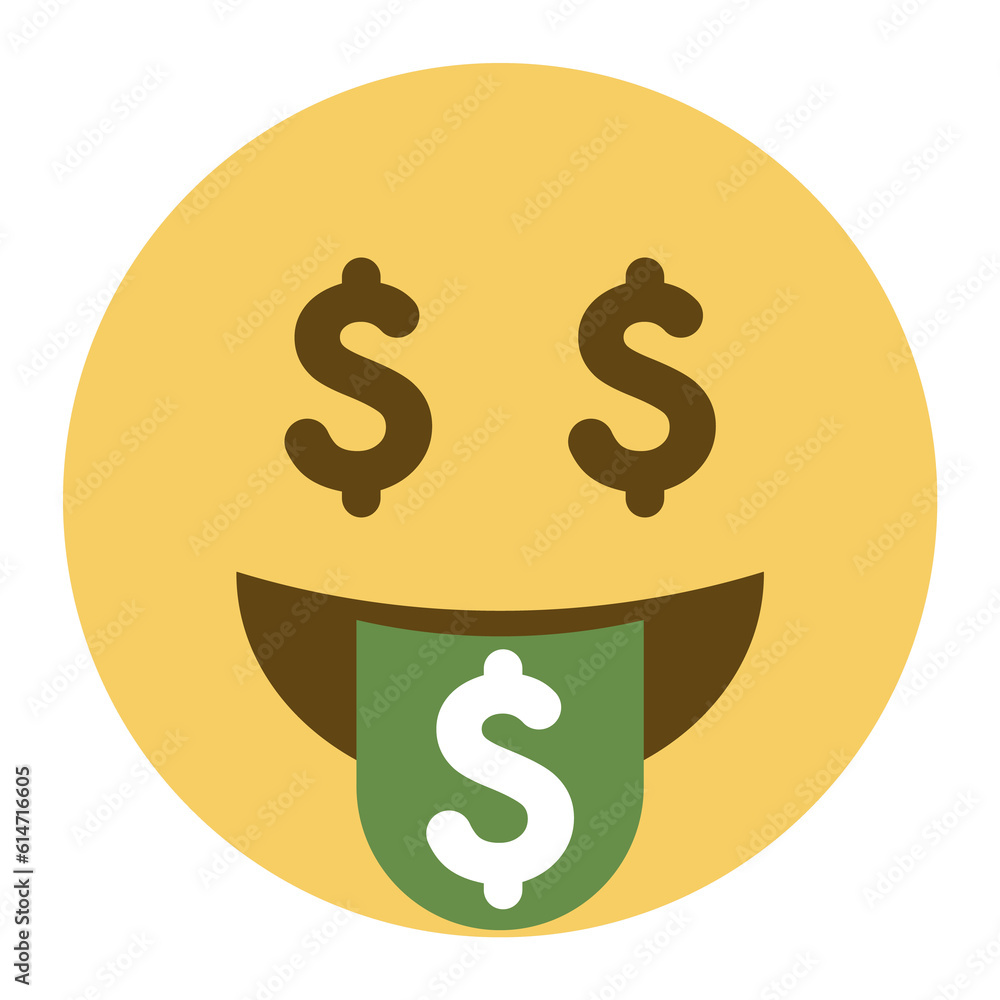 Top quality emoticon. Dollar eyes emoji. Money face emoticon with green ...
