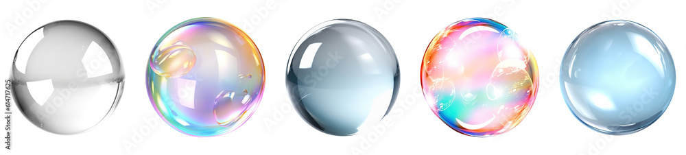 Set of realistic transparent colorful soap bubbles with rainbow ...