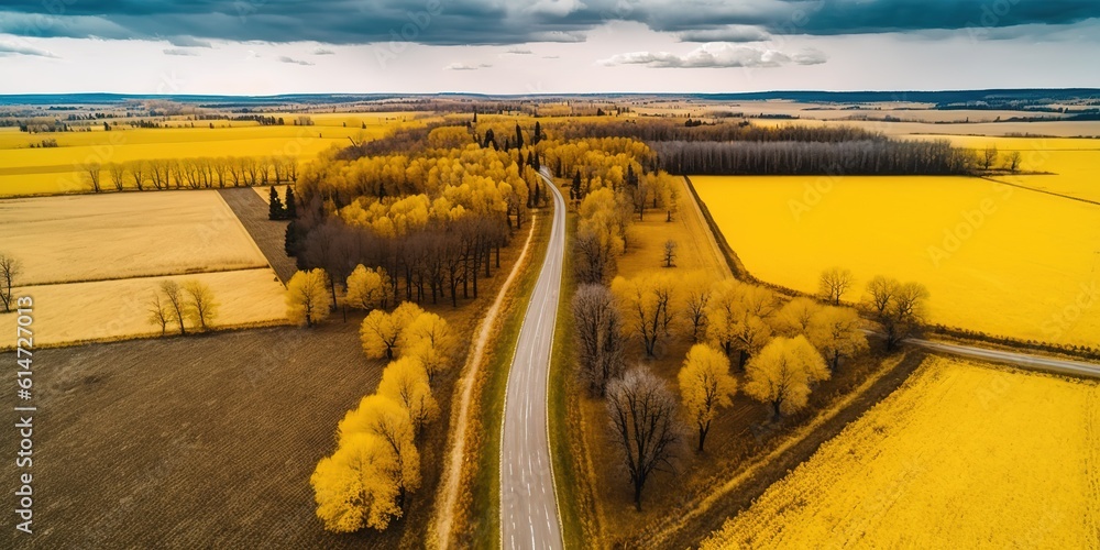 Moldavian landscape captured by drone: newly planted fields, a road ...