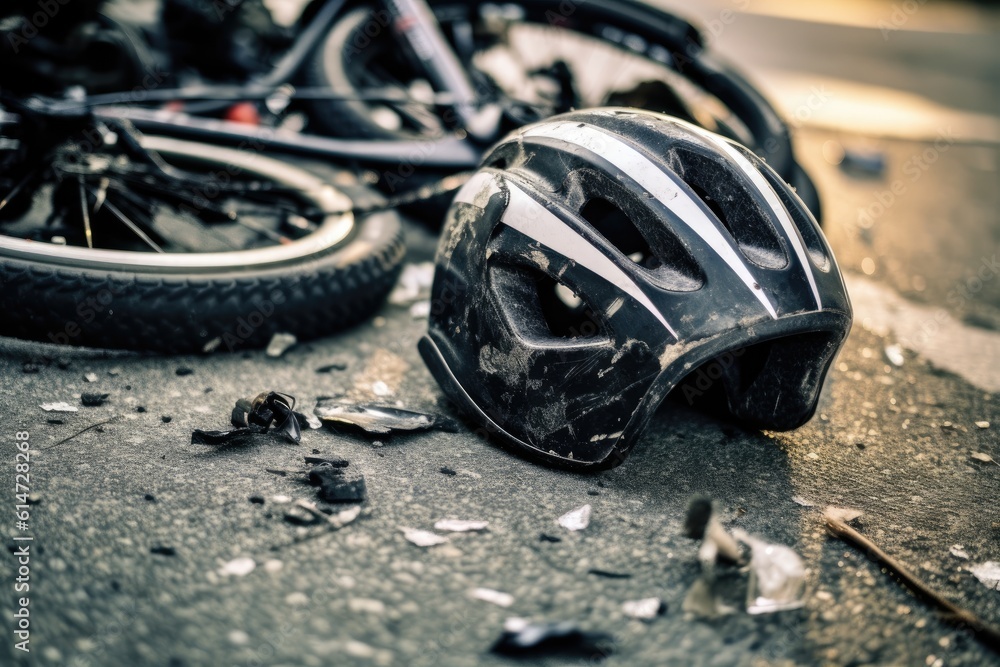 A image by capturing the aftermath of a bicycle crash on a city road ...