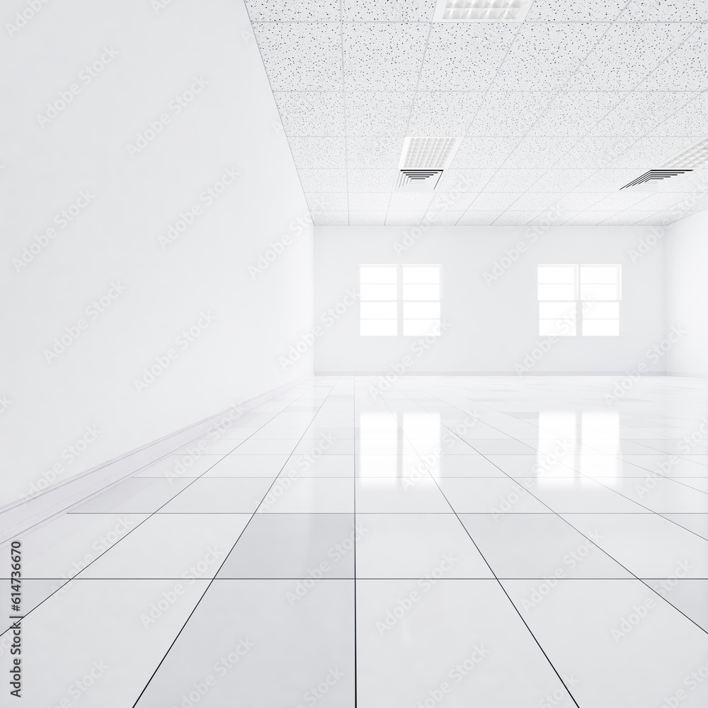 3d rendering of close up white tile floor in perspective view, empty ...