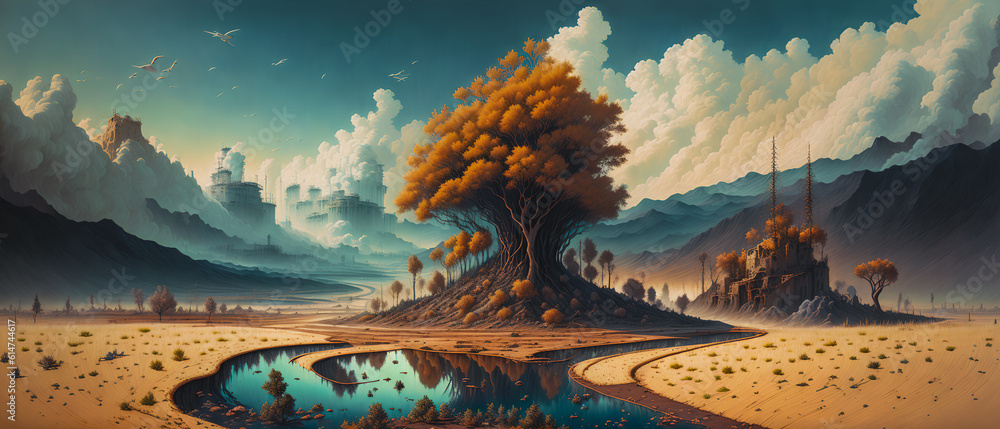 Devastated world, where industry stretches across the horizon ...