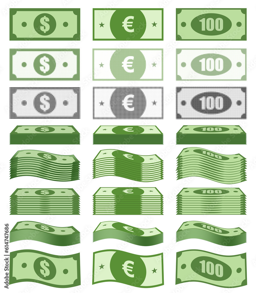 Banknotes, greenback banknote, money pile, stacked cash on transparent ...