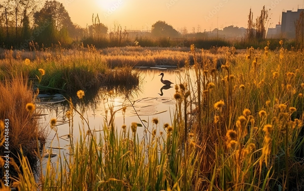 Urban park transformed into a wetland ecosystem due to waterlogging ...