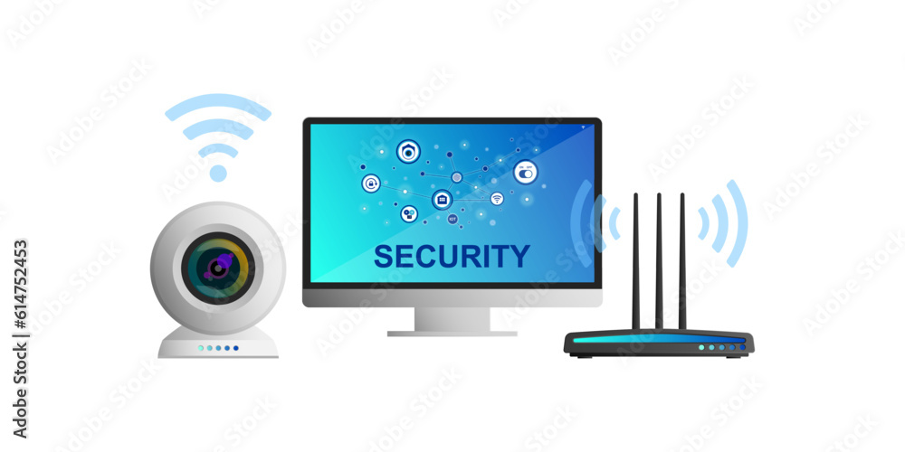Security camera or CCTV system anti theft, Wi-Fi router, Smart devices ...