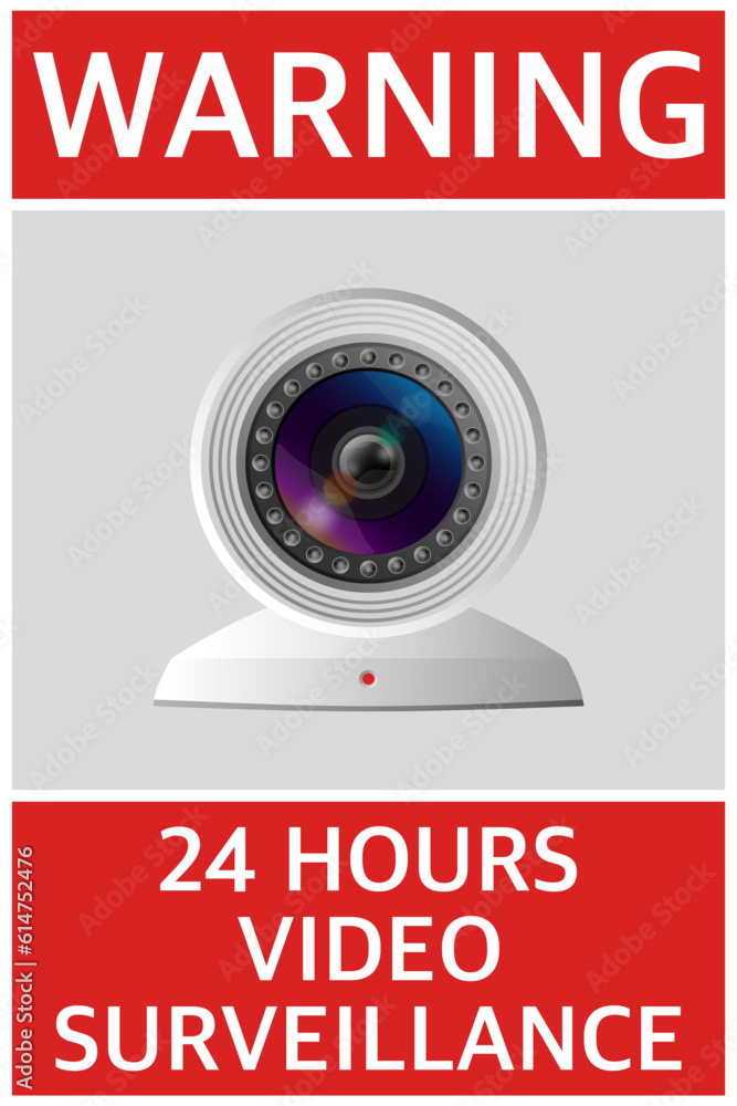 Warning 24 hours video surveillance signs or sticker, CCTV anti crime ...