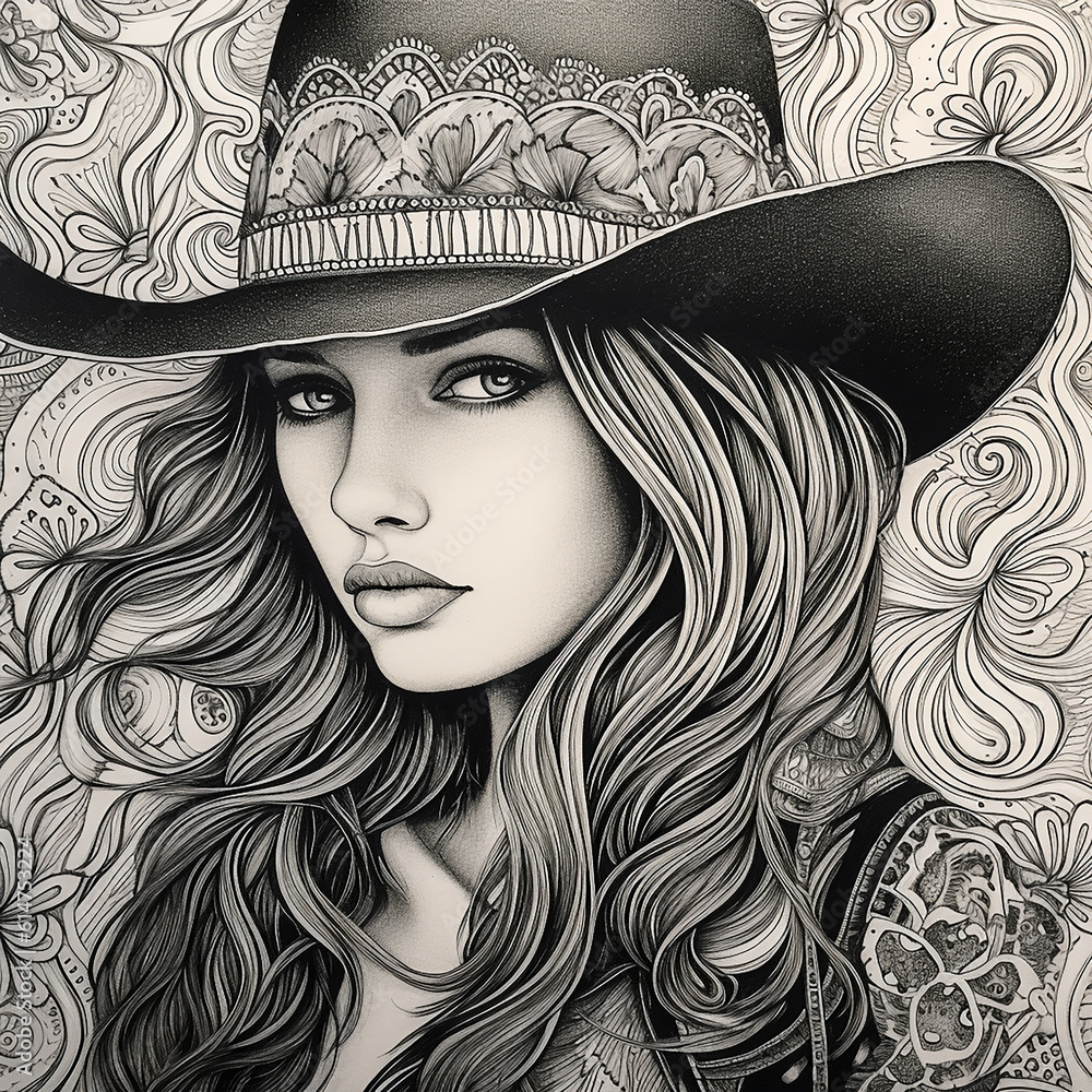 Zentangle Cowgirl. Generative AI. A digital illustration of a modern ...