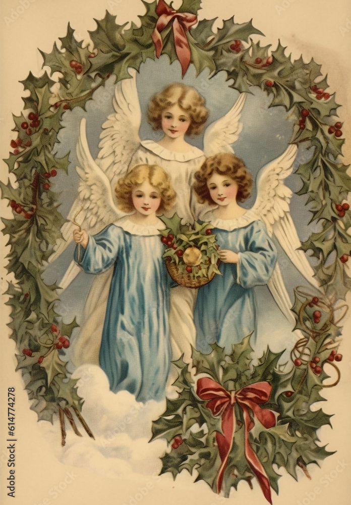 Watercolor Vintage Christmas angels, Ephemera Victorian Christmas ...