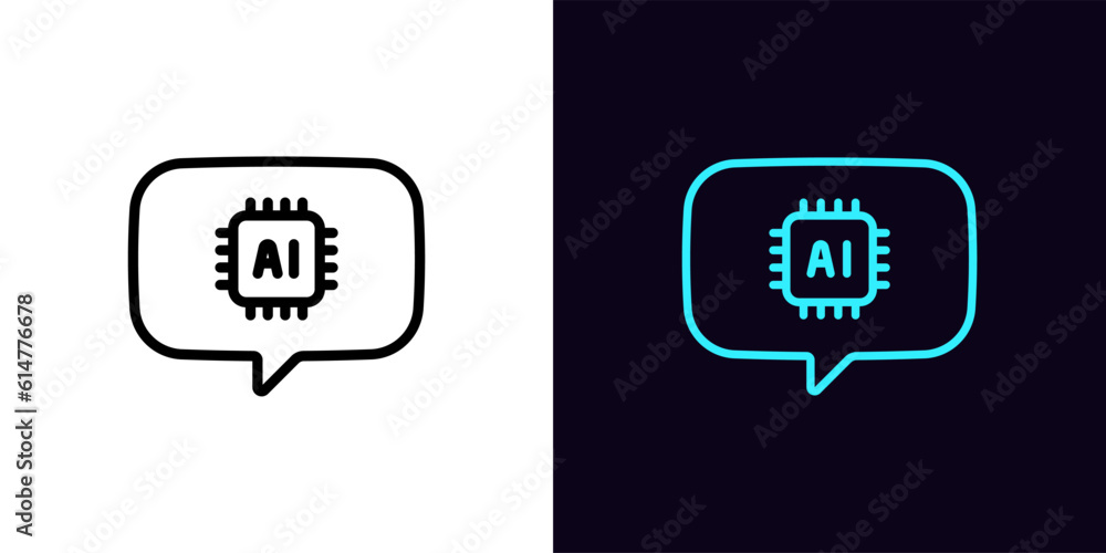 Outline AI message icon, with editable stroke. Bubble message with AI ...