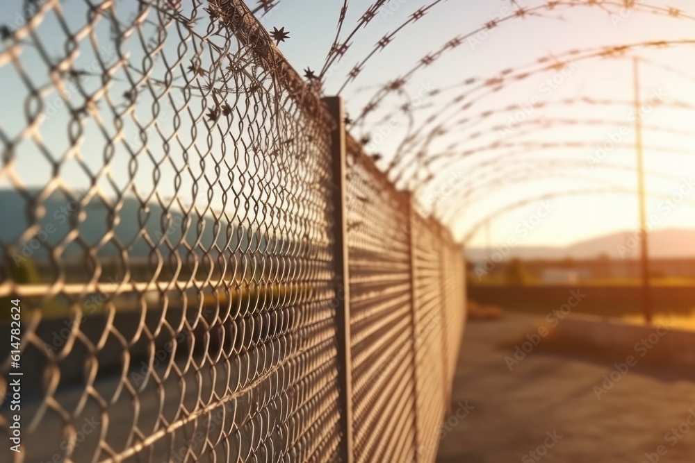 An image of a high-security prison fence or perimeter wall, symbolizing ...
