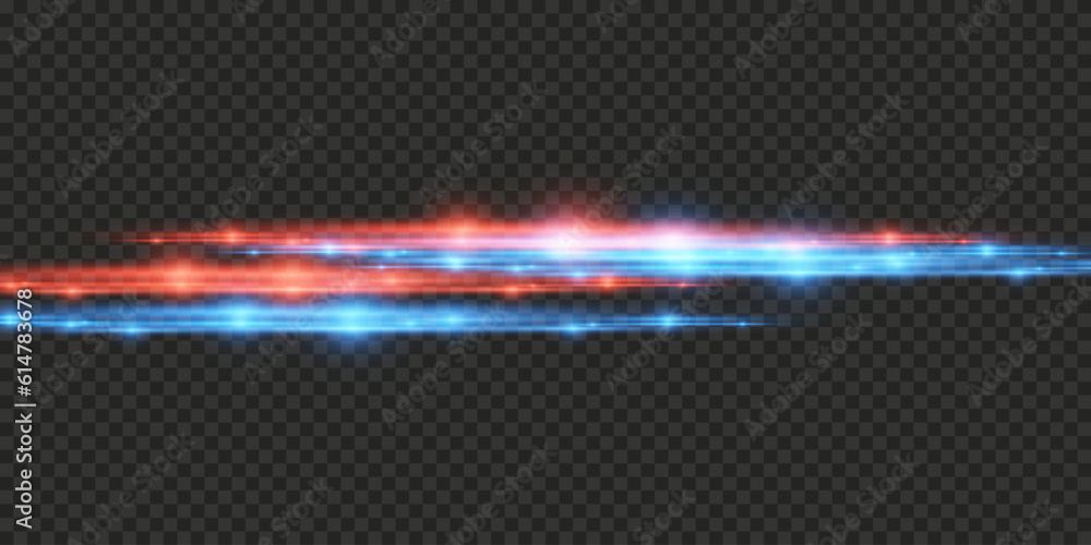 Red and blue special effect. Laser beams, horizontal light beams ...