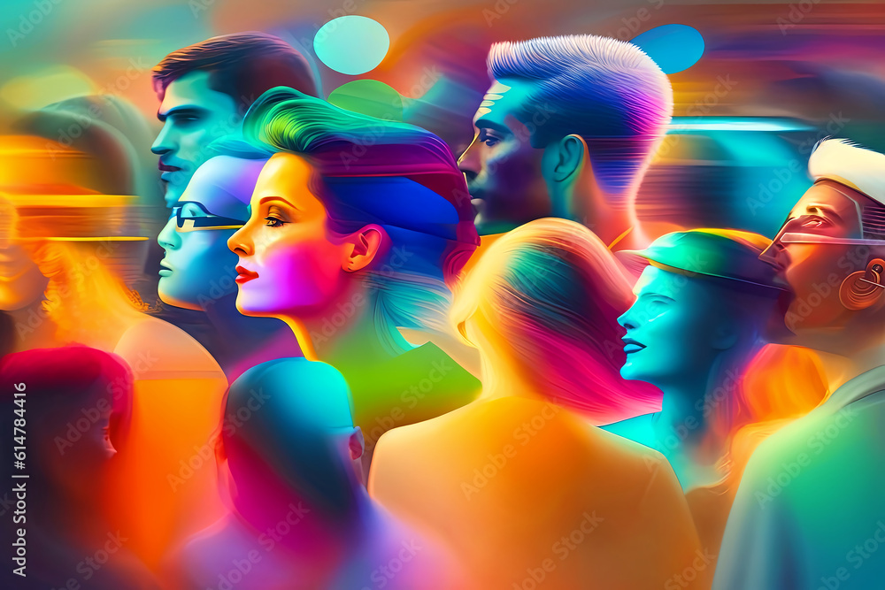 Blue Hour Pop Art Extravaganza - Aized Crowd of Multi-Colored People ...