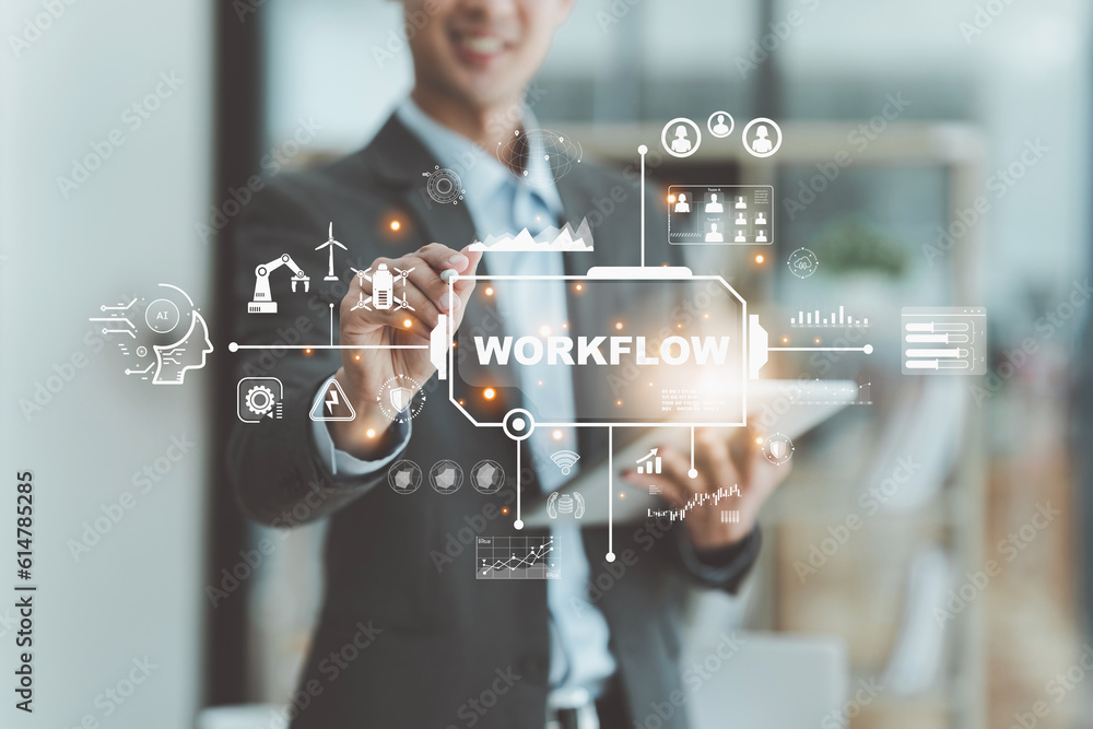 Business person process and workflow automation with flowchart ...