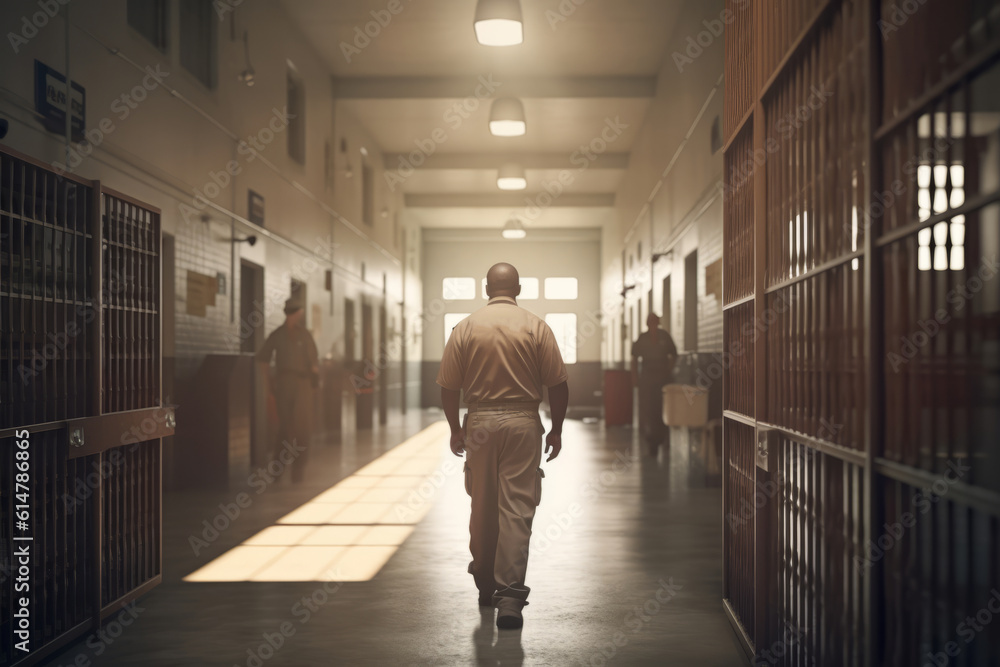 An image featuring a correctional officer in uniform, patrolling or ...