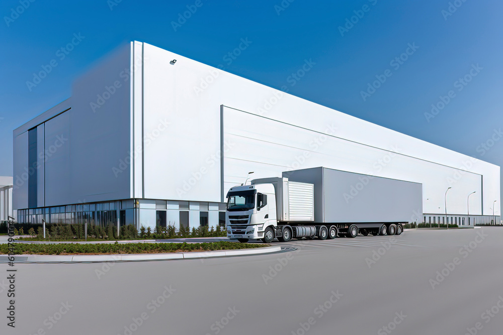 Modern logistics warehouse building structure. AI technology generated ...