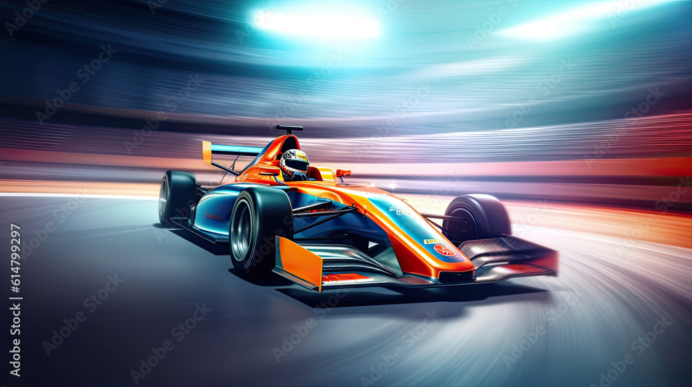 Racing car at high speed. Racer on a racing car passes the track. Motor ...