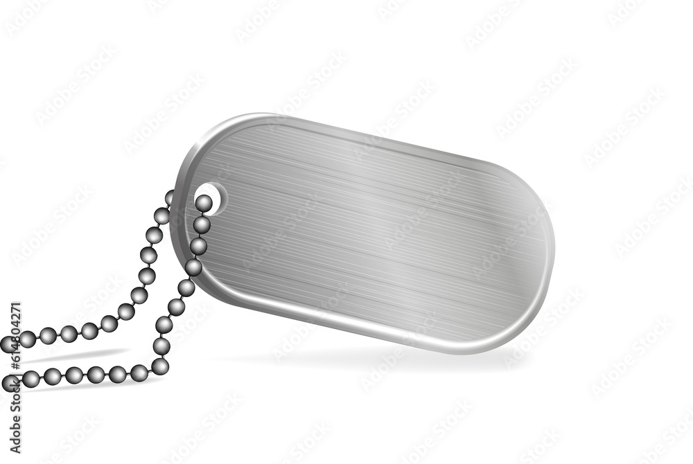 Metallic silver badge military with chain template. Dog tag on lace ...