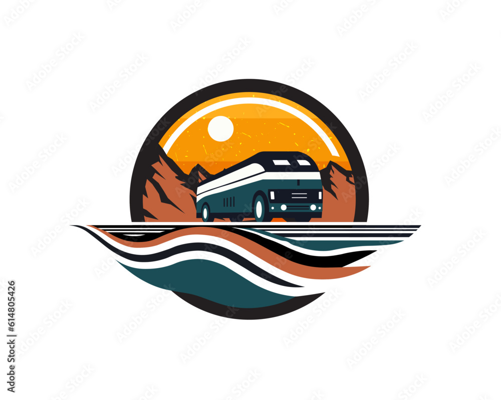 bus logo with mountains and sun, transportation agency logo, vector eps ...
