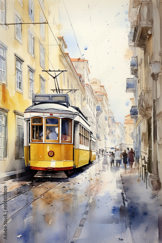 lisbon illustration. Capital of portugal. drawing with watercolor ...
