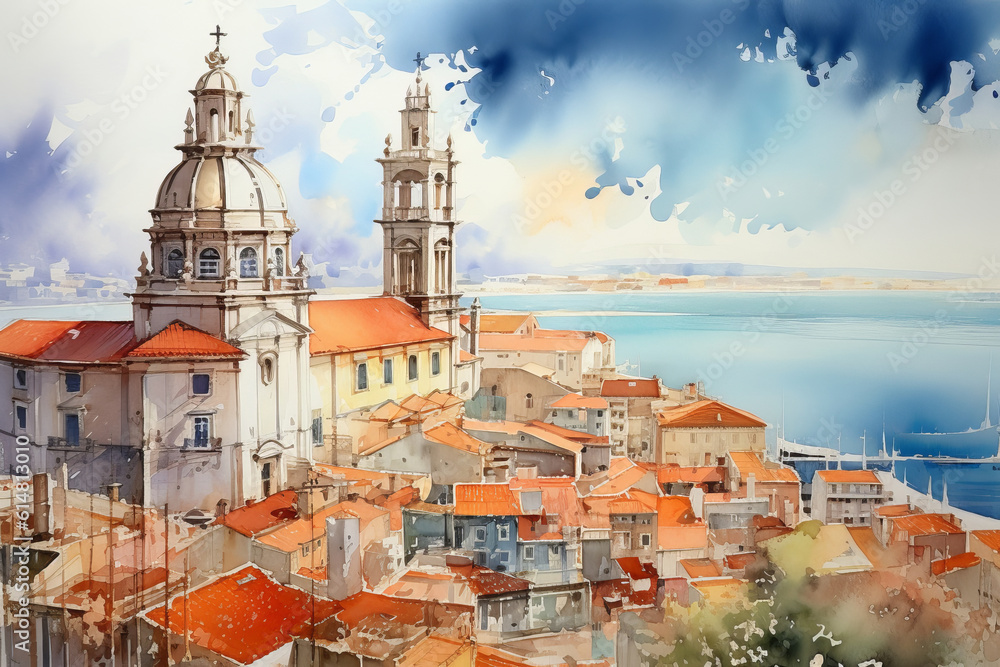 ภาพประกอบสต็อก lisbon illustration. Capital of portugal. drawing with ...