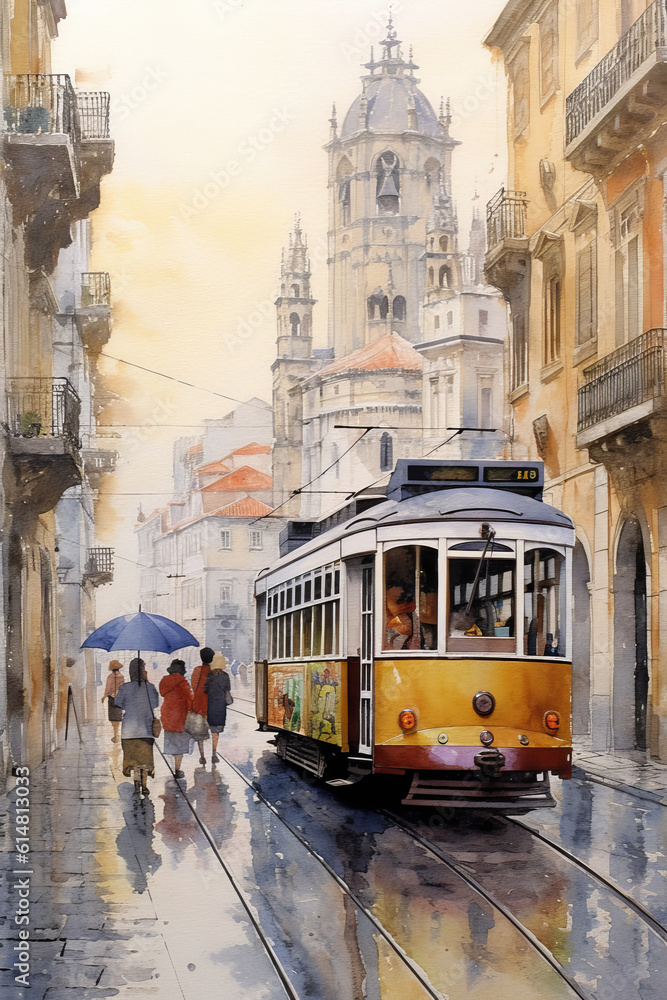 lisbon illustration. Capital of portugal. drawing with watercolor ...