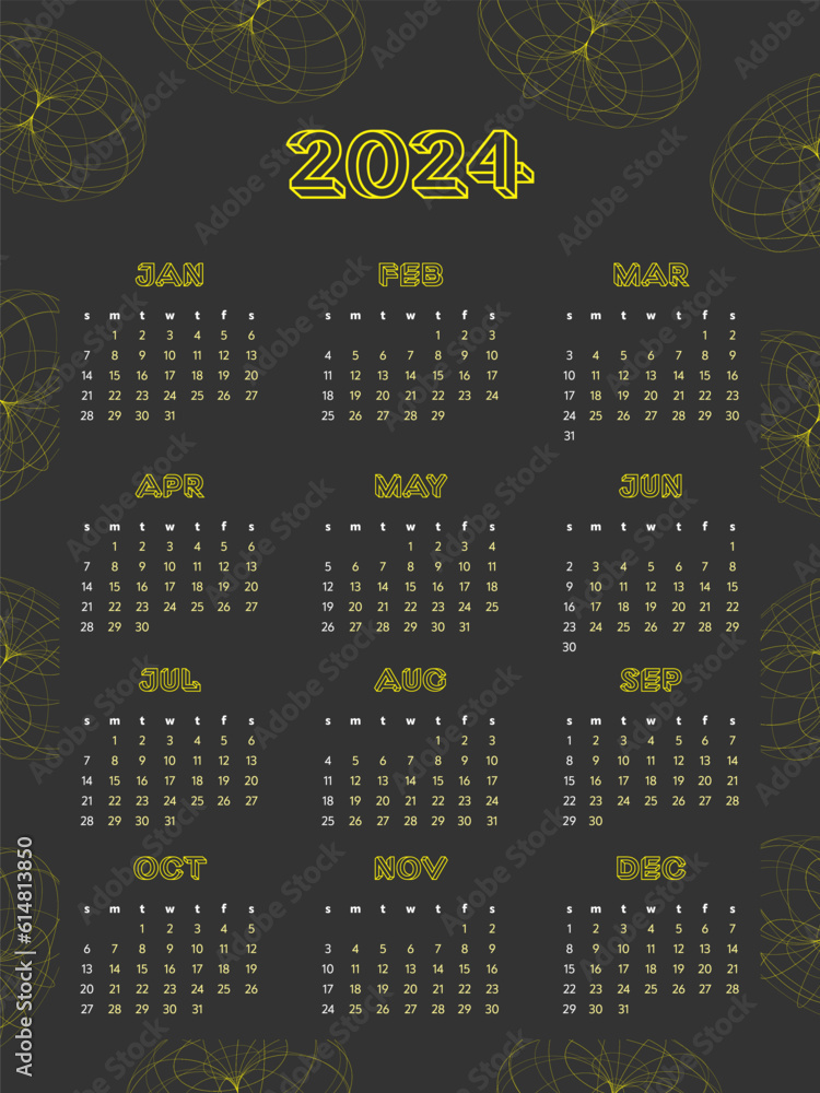 Monthly calendar for 2024. Vertical calendar with retrofuturistic ...