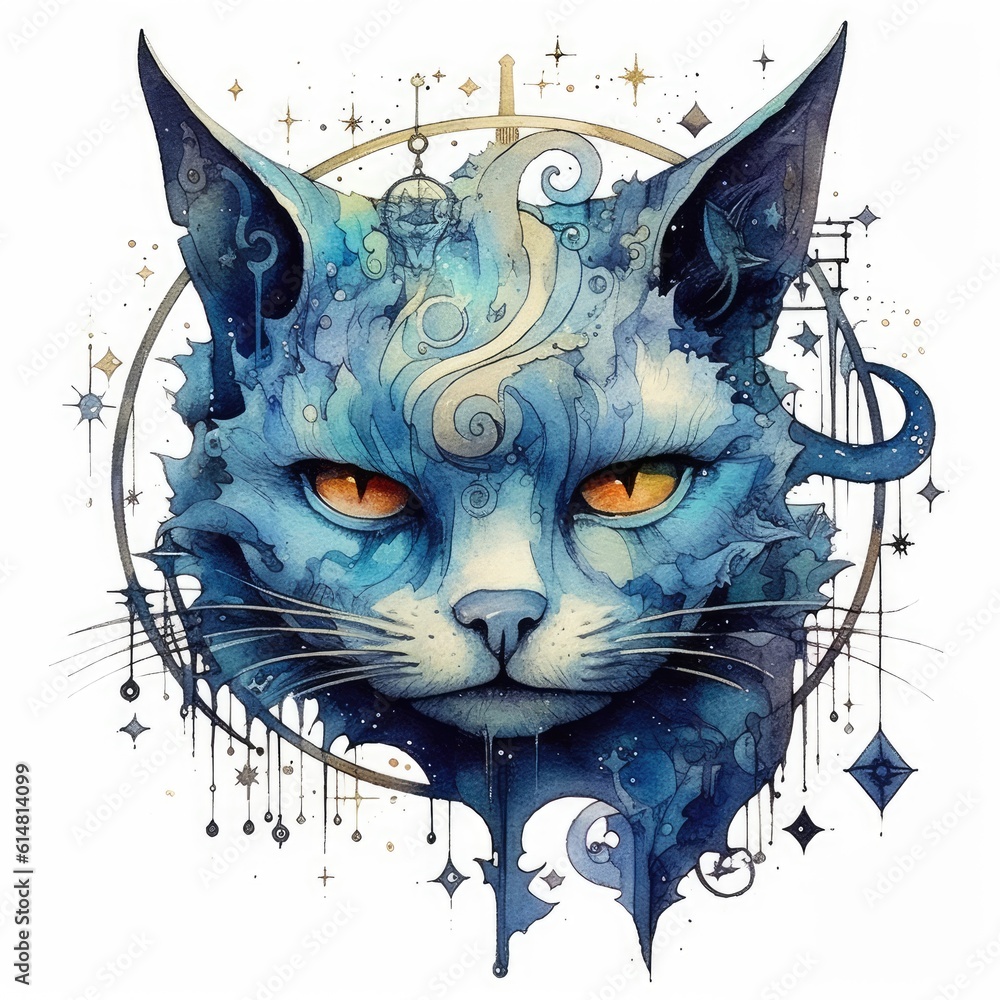 Cat watercolor illustration, clipart, cute abstract art, cool tattoo ...