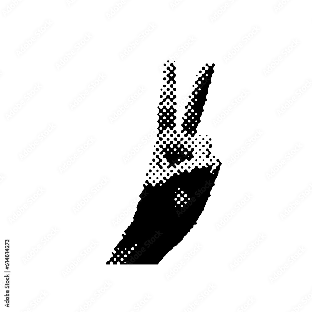 Peace abstract halftone hand gesture. Victory hand gesture digital art ...