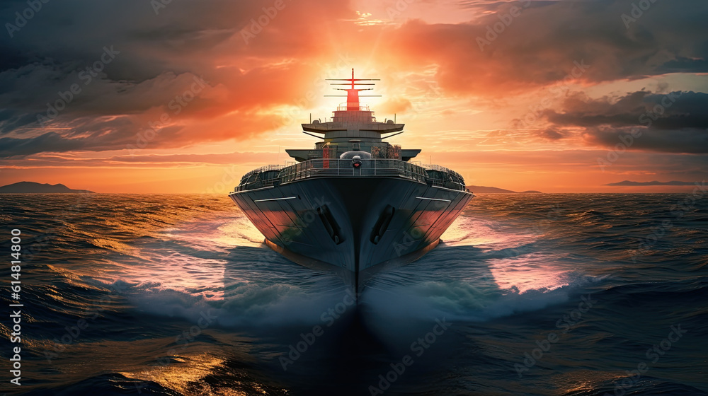 Modern stealth warship on the high seas, Stealth technology. Ship with ...