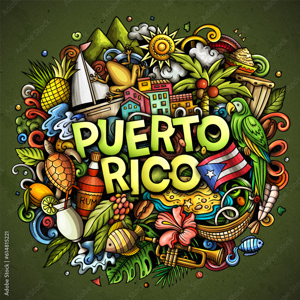 Puerto Rico cartoon doodle illustration. Funny Puerto-Rican design ...