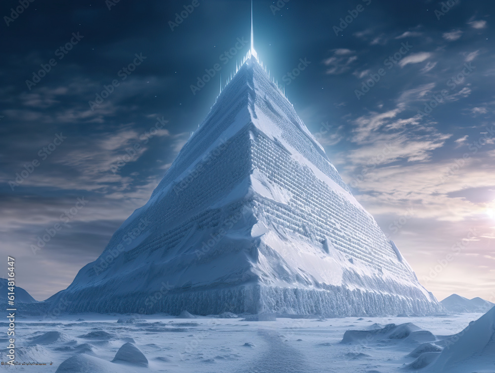 Great mysterious futuristic pyramid in Antarctica in digital art style ...