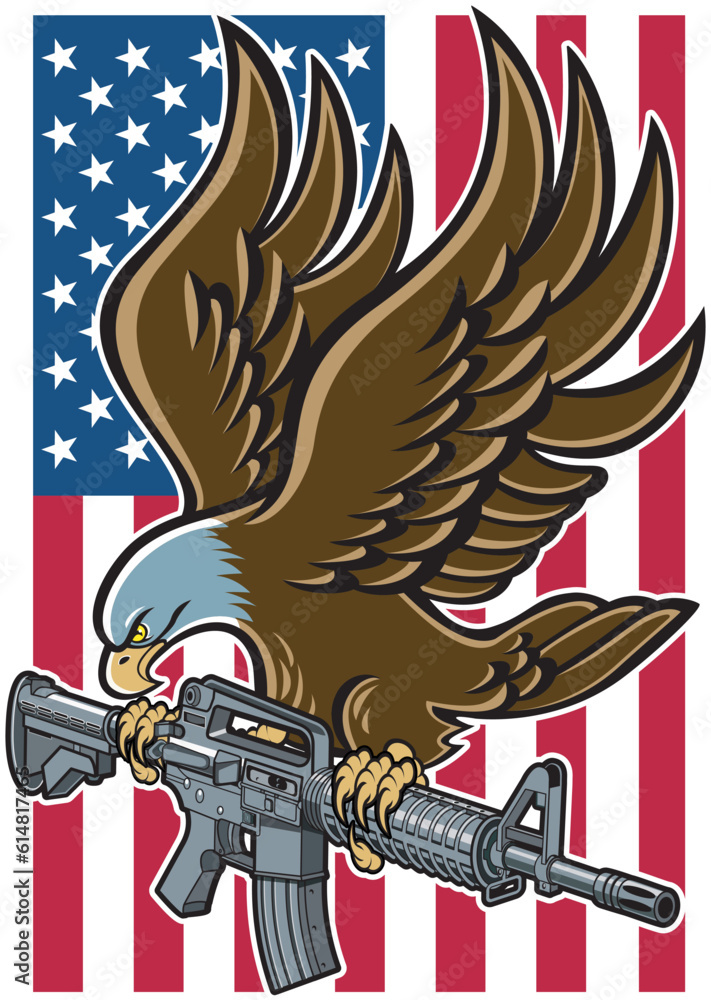 Bald eagle holding assault rifle in claws Stock Vector | Adobe Stock