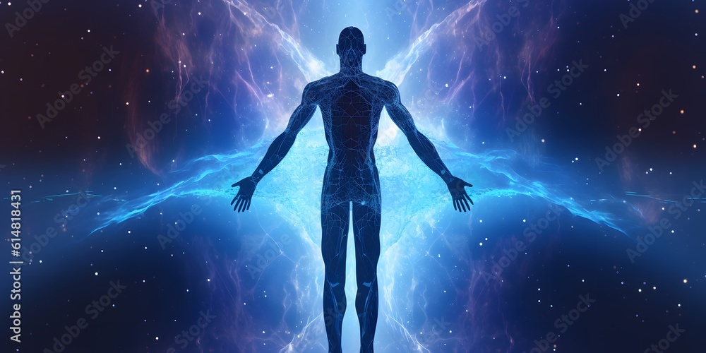 Astral body silhouette with abstract space background,digital ...
