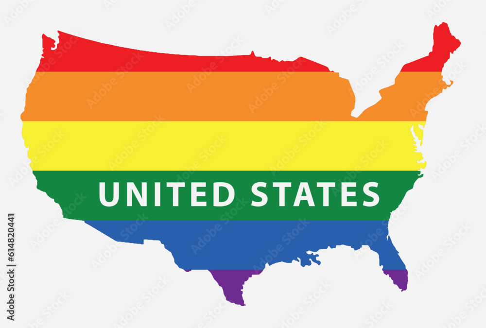 Map of United States - LGBT flag outline silhouette graphic element ...