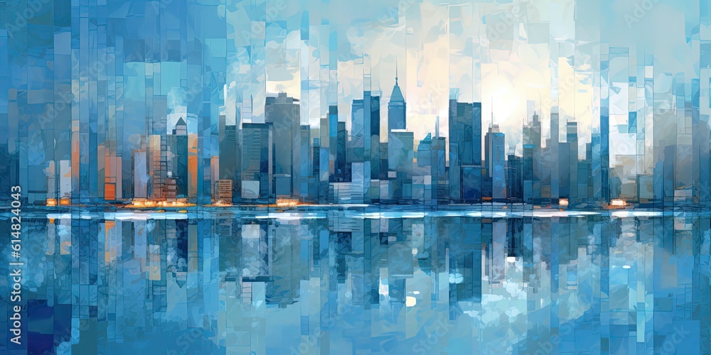 Abstract painting, the city comes to life with a burst of vibrant ...