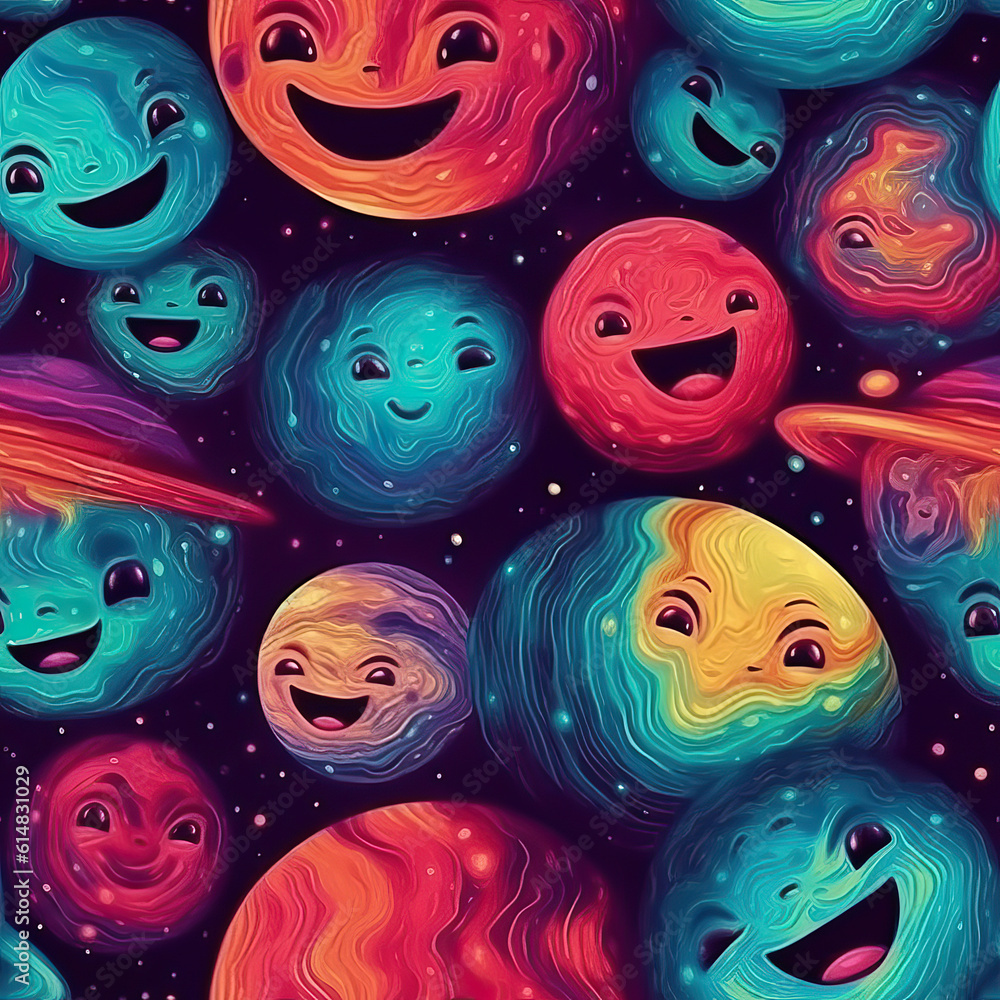 Planets in space cosmic cute cartoon seamless repeat pattern Stock ...