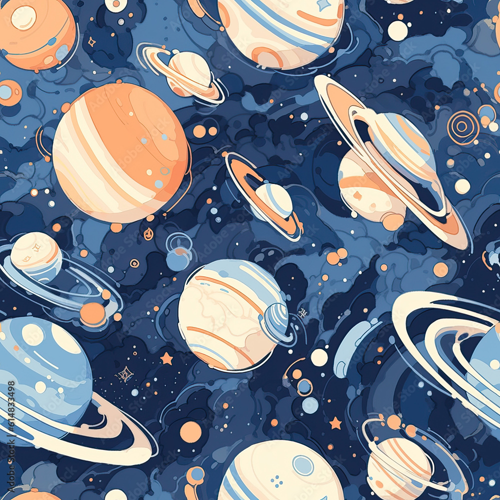 Planets in space cosmic cute cartoon seamless repeat pattern Stock ...