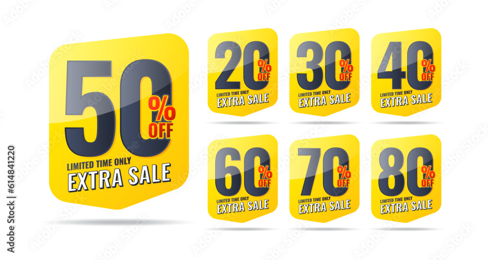 Extra sale label pop up banner with different sale percentage. 20, 30 ...
