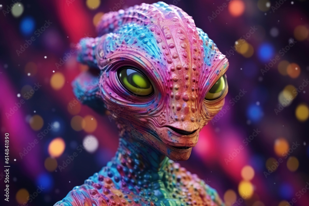 Abstract animal Alien creature portrait with multi colored colorful on ...