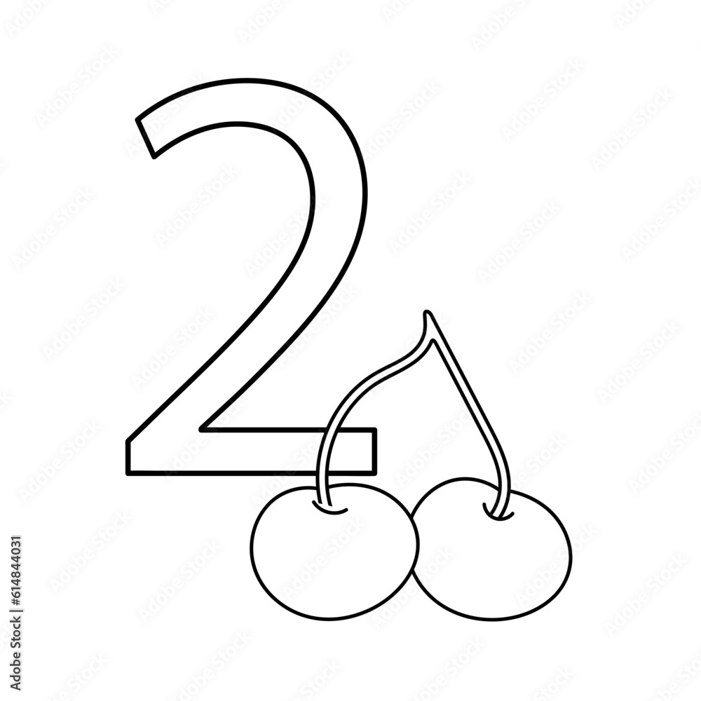 Coloring book page for children. Worksheet with number two and cute ...