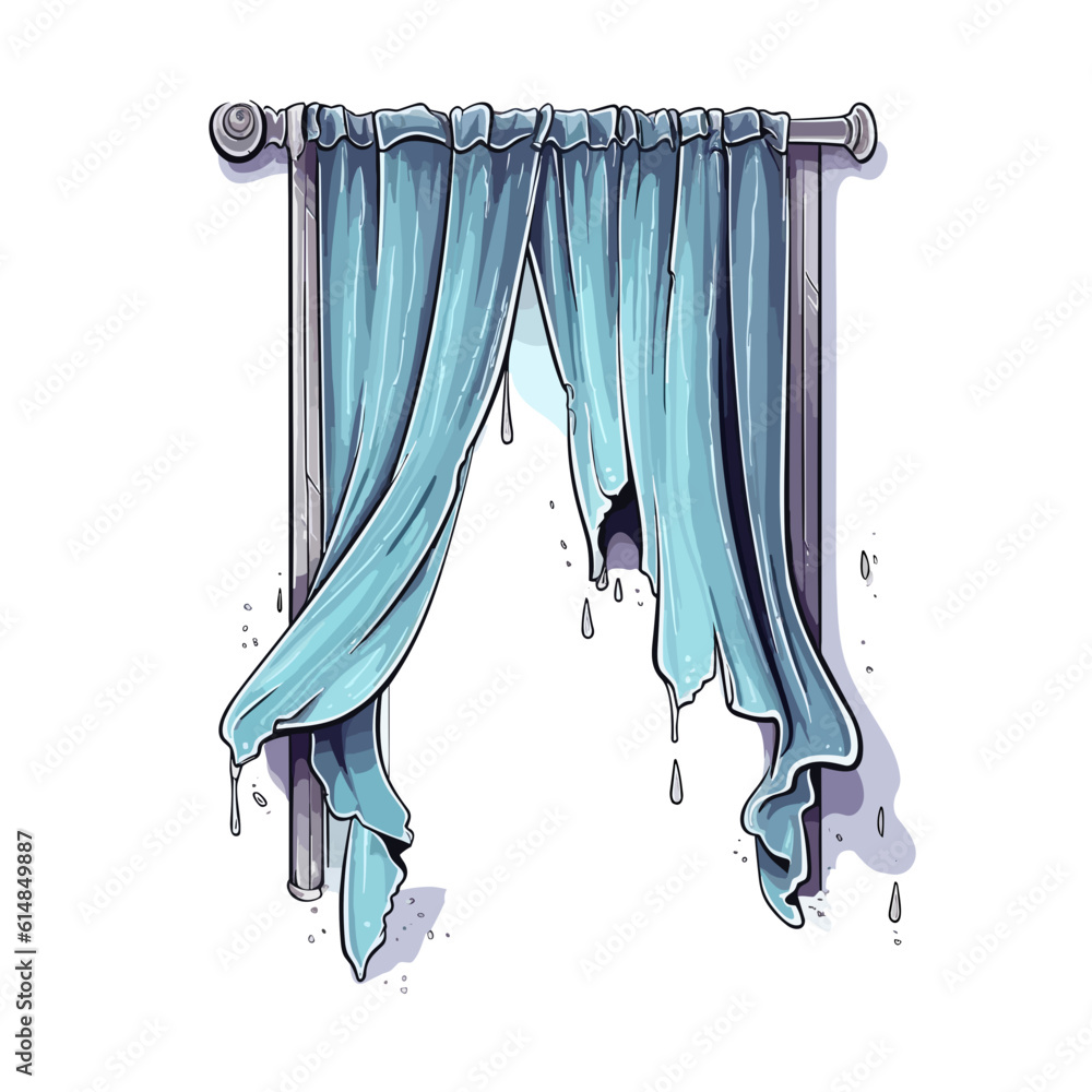 Playful cartoon Tattered Curtain sticker Illustrations in minimalist ...