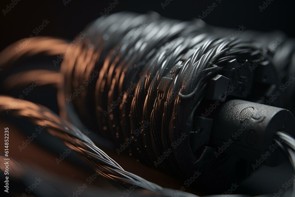 A 3D model of a cable made up of seven wires in a wireframe style ...