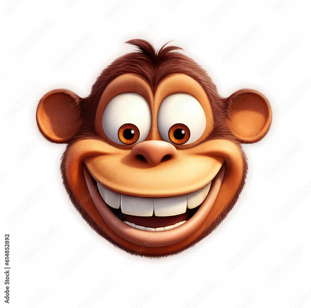 Cartoon Monkey mascot smiley face on white background Stock ...